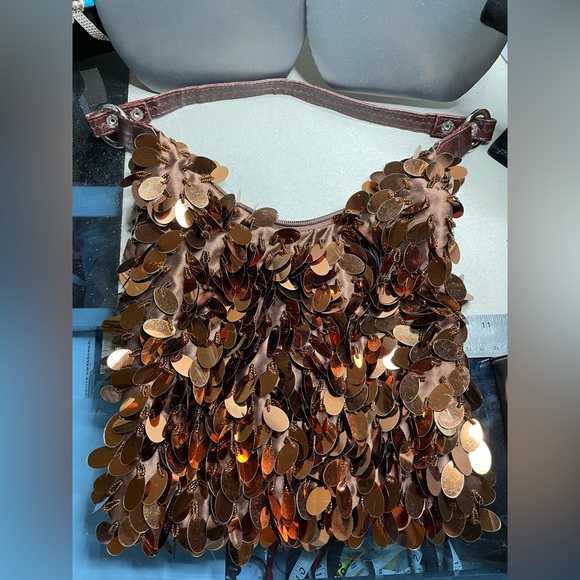 Bags | Copper Sequin Satin Bag 8x9 With A 1 Drop Strap So Sexy Cute ...